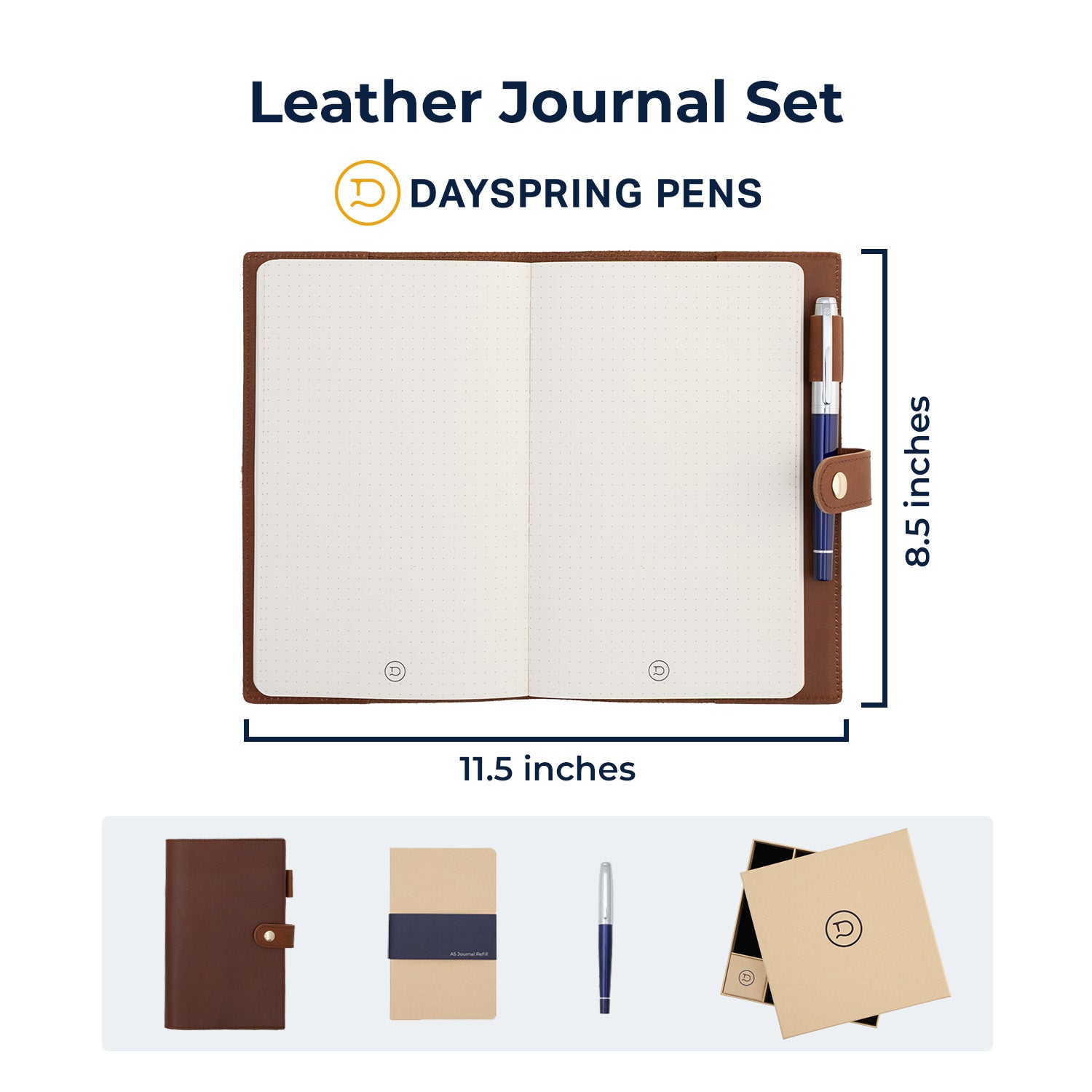 Dayspring Pens Noteworthy Leather Journal and Pen Set - Charcoal Black ...